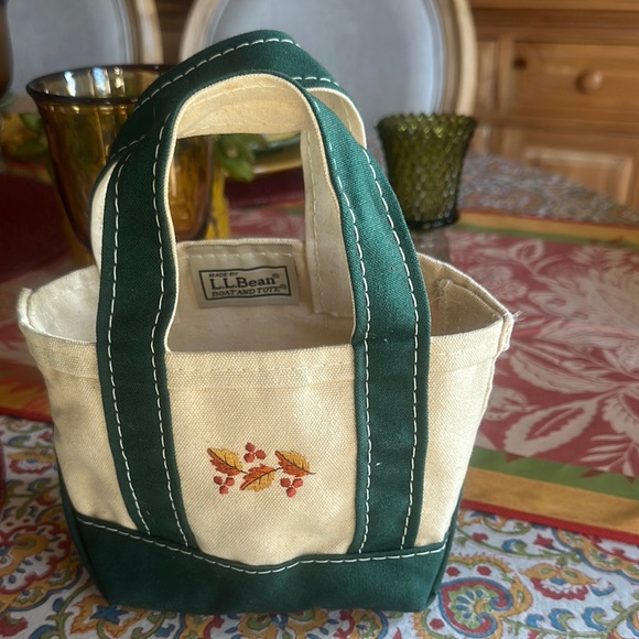 L.L. Bean | Bags | Ll Bean Green And Cream Canvas Mini Tote Bag | Poshmark